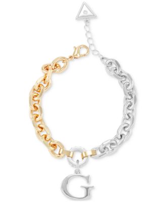 GUESS Two-Tone Logo Charm Chain Bracelet - Macy's