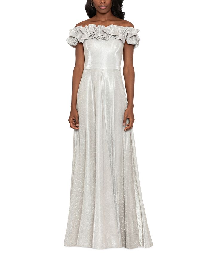 XSCAPE Petite Metallic Ruffled Off-The-Shoulder Gown - Macy's