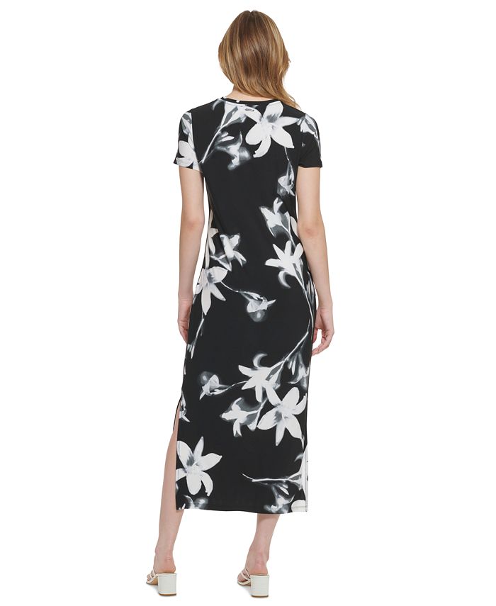 Calvin Klein Women's Short Sleeve Floral Maxi Dress - Macy's
