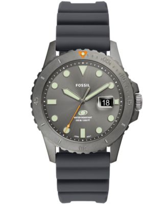 Fossil Men's Three-Hand Date Gray Silicone Strap Watch 42mm - Macy's