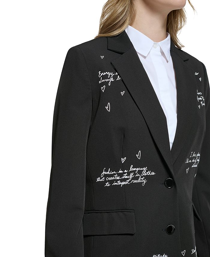 KARL LAGERFELD PARIS Women's Script-Print Notch-Lapel Blazer - Macy's