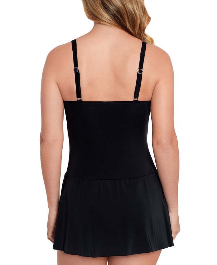 Swim Solutions Printed Tummy-Control Twist-Bra One-Piece Swimdress ...