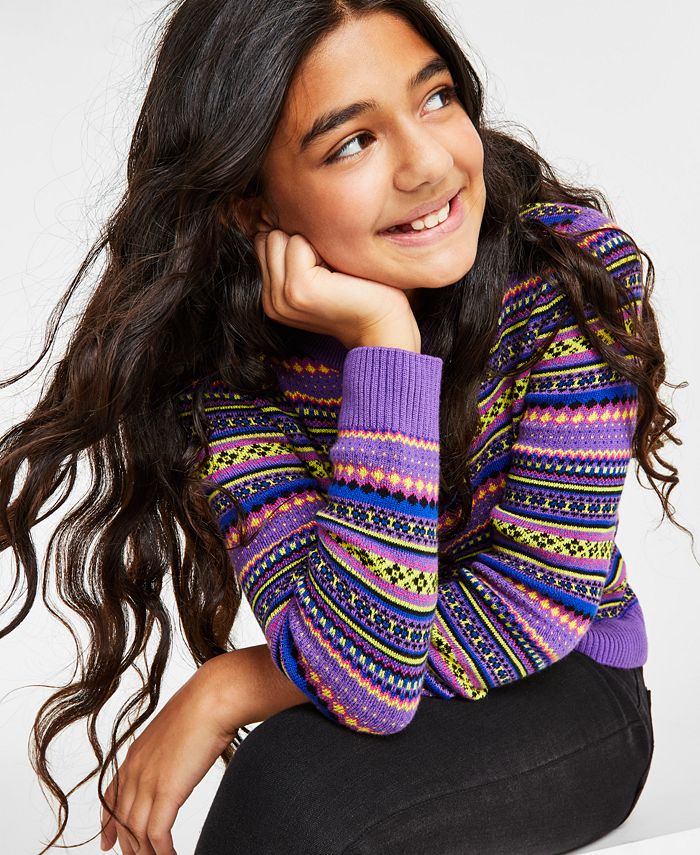 Charter Club Holiday Lane Big Girls Bright Stripe Fair Isle Sweater ...