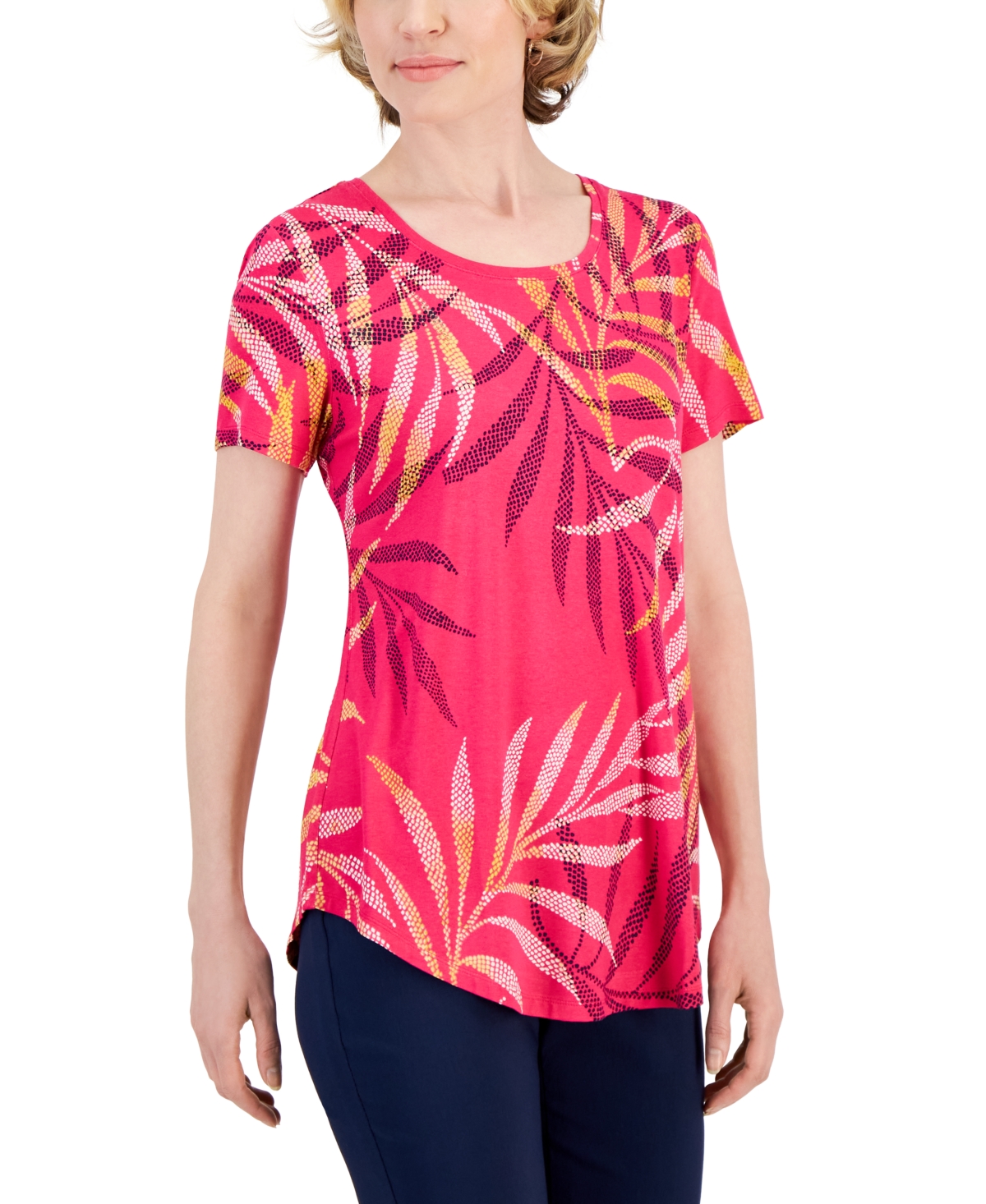 Jm Collection Women's Palm Glow Scoop-neck Top, Created For Macy's In ...
