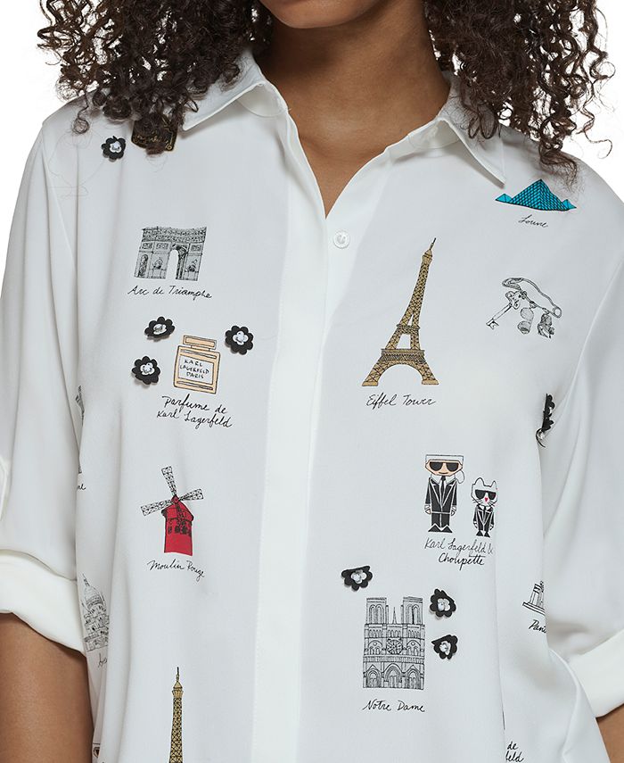 KARL LAGERFELD PARIS Women's Signature Woven Blouse - Macy's