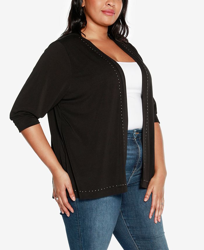 Belldini Black Label Plus Size Stud Trim 3/4 Sleeve Cardigan & Reviews ...