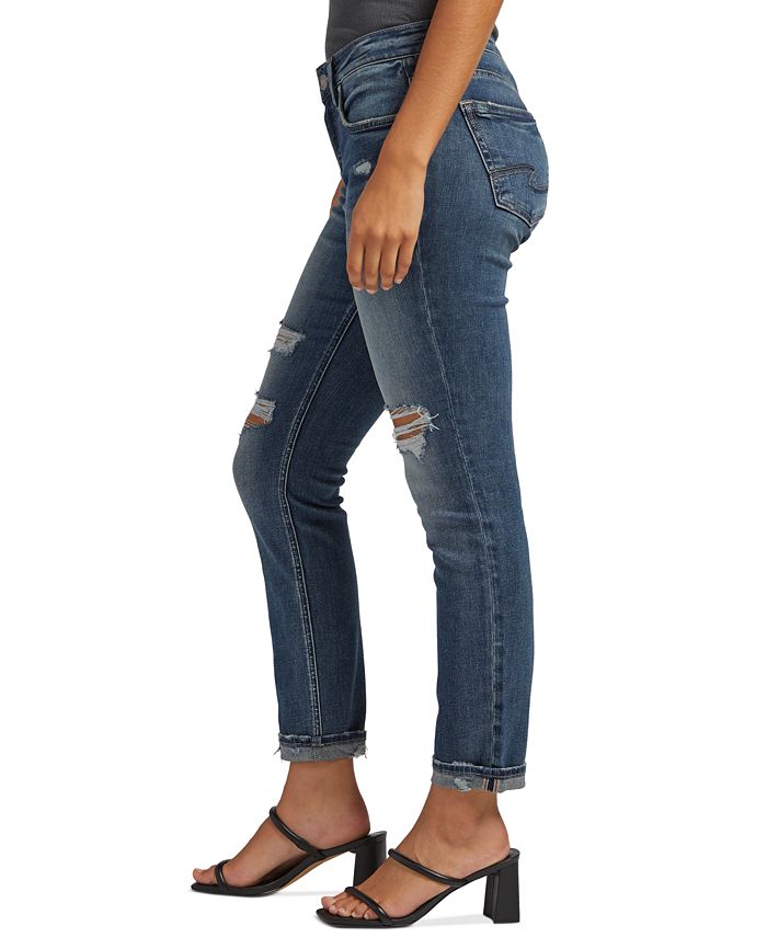 Silver Jeans Co. Women's Boyfriend Mid-Rise Slim Ripped Jeans - Macy's