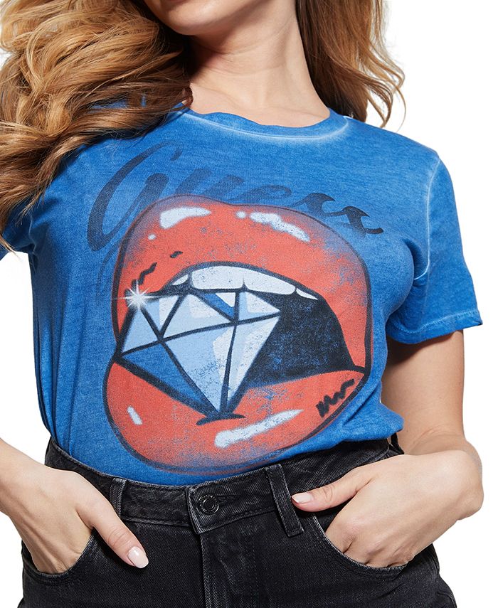 GUESS Women's Short-Sleeve Diamond Lip Easy T-Shirt - Macy's