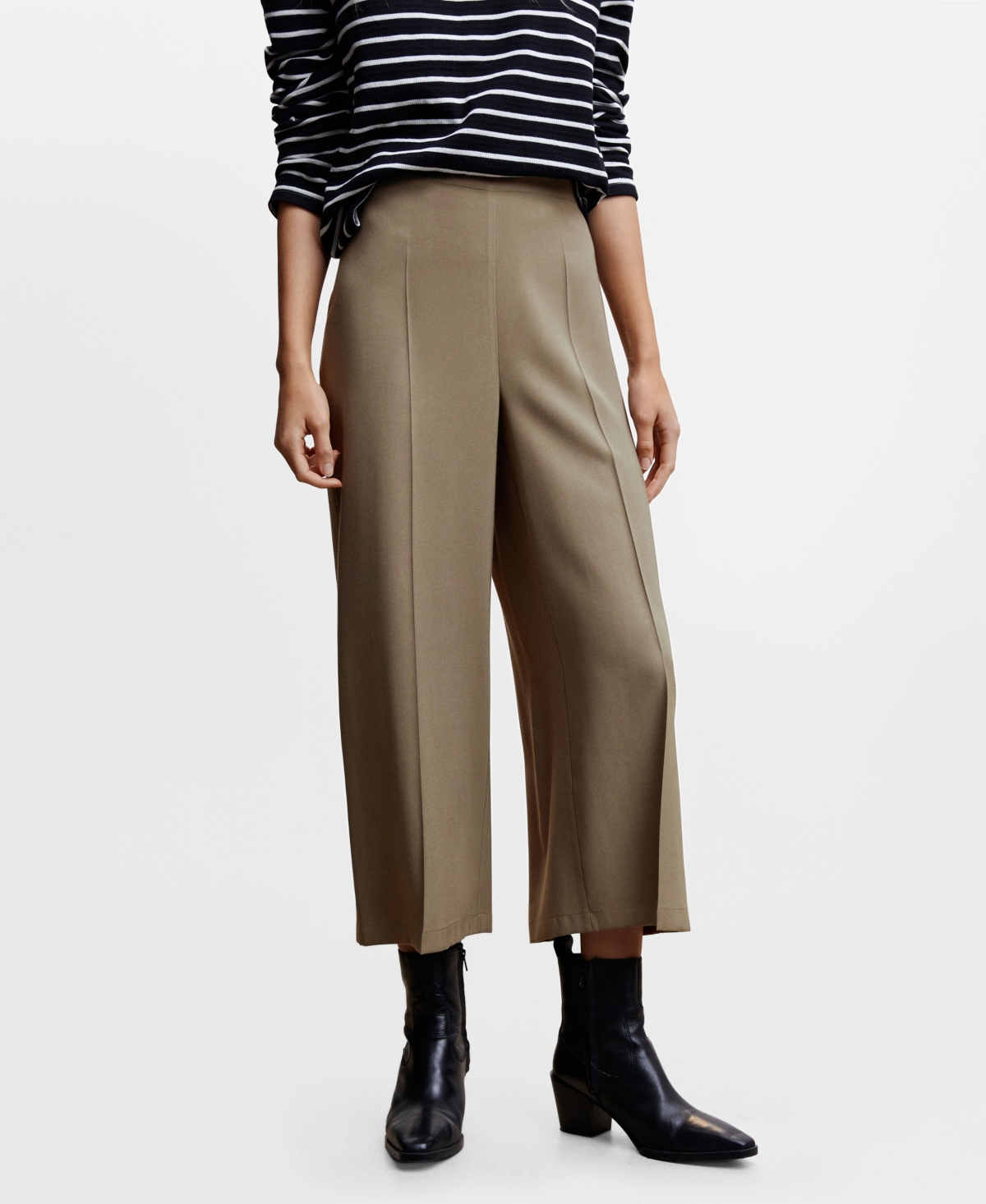 Click here for Mango Womens High-Waist Palazzo Pants - Khaki prices