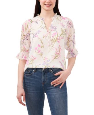 CeCe Women's Tie Neck Floral Blouse - Macy's