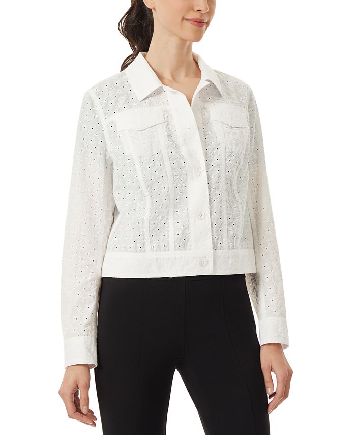 Jones New York Women's Eyelet Cotton Button-Front Jacket - Macy's