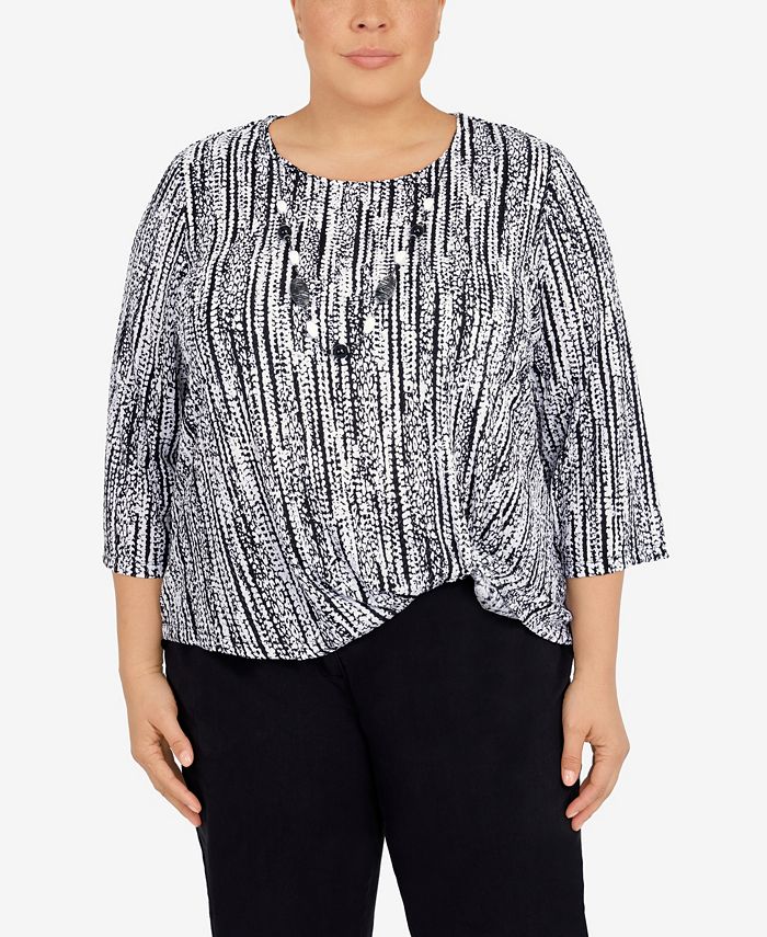 Alfred Dunner Plus Size Summer In The City Vertical Twist Hem Crew Neck ...