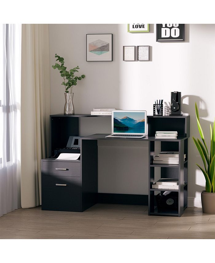 HOMCOM Wooden Computer Desk PC Table Home Office Workstation w/ Printer ...