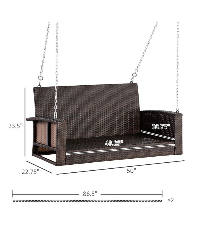 Outsunny 2 Person Wicker Hanging Swing Bench, Front Porch Swing Outdoor Chair with Cushions 550 ...
