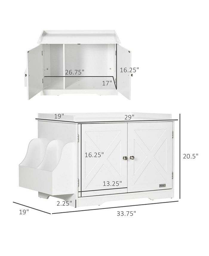PawHut Wide & Large Cat Litter Box Furniture Hidden Farmhouse Table ...