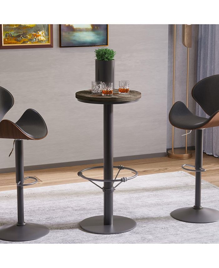 HOMCOM 42" Rustic Industrial Metal Stand Bar Table with Round Pinewood ...