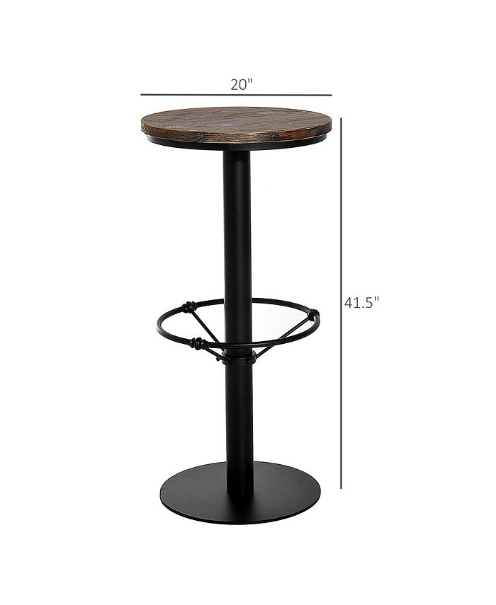 HOMCOM 42" Rustic Industrial Metal Stand Bar Table with Round Pinewood ...