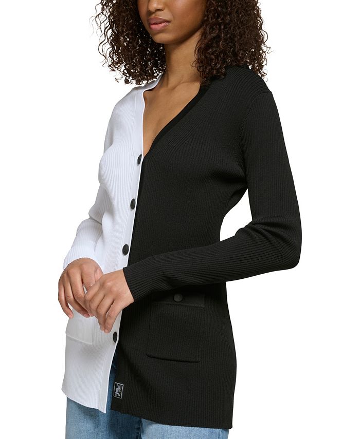 KARL LAGERFELD PARIS Women's Logo-Accent Colorblock Cardigan & Reviews ...
