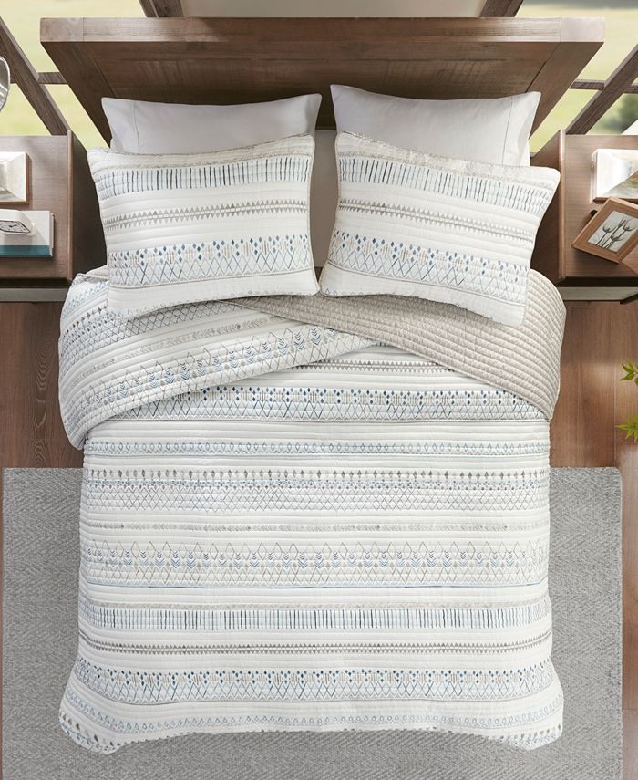 Madison Park Fraser 3 Piece Reversible Printed Microfiber Seersucker ...