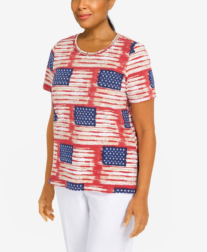 Alfred Dunner Women's Double Strap Flag Print Top - Macy's