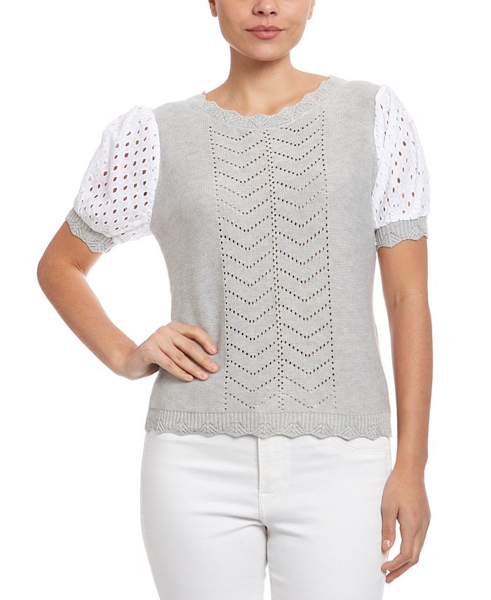 Joseph A Women's Sweater with Poplin Sleeve - Macy's