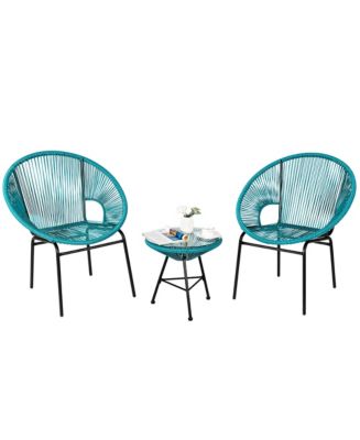 3PCS Patio Acapulco Furniture Bistro Set Plastic Rope Glass Table - Macy's