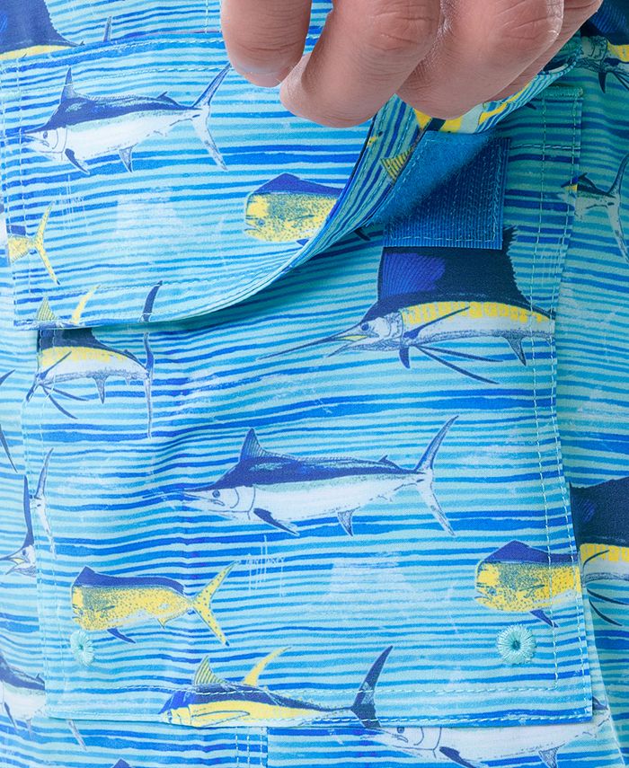Guy Harvey Men's Scribble Fish Drawstring 7" Surf Shorts - Macy's
