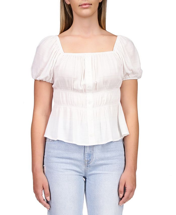 Sanctuary Women's Textured Square-Neck Puff-Sleeve Top - Macy's