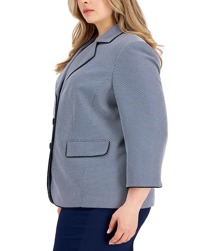 Kasper Plus Size Jacquard Button-Front Piped-Trim Jacket - Macy's