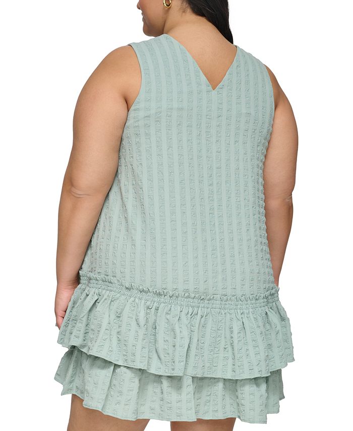 Calvin Klein Plus Size Seersucker Ruffle-Hem Shift Dress - Macy's