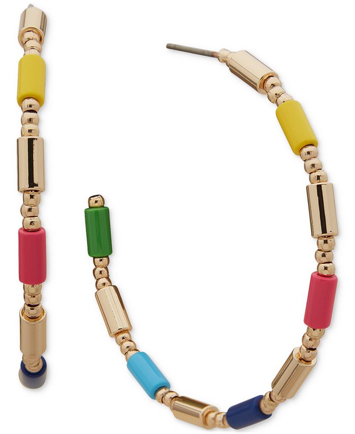 Dkny Gold Tone Medium Multicolor Beaded C Hoop Earrings 1 65 Macys