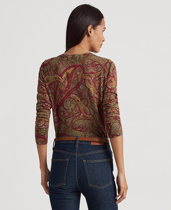 Lauren Ralph Lauren Women's Paisley Cotton-Blend Sweater - Macy's