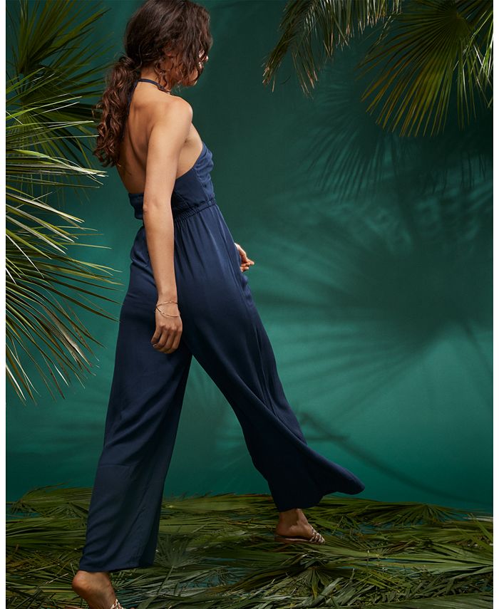 Roxy Juniors' Away On Vacay Cutout Wide-Leg Halter Jumpsuit - Macy's