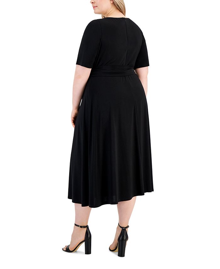 Kasper Plus Size Fit & Flare Tie-Waist Knit Midi Dress - Macy's