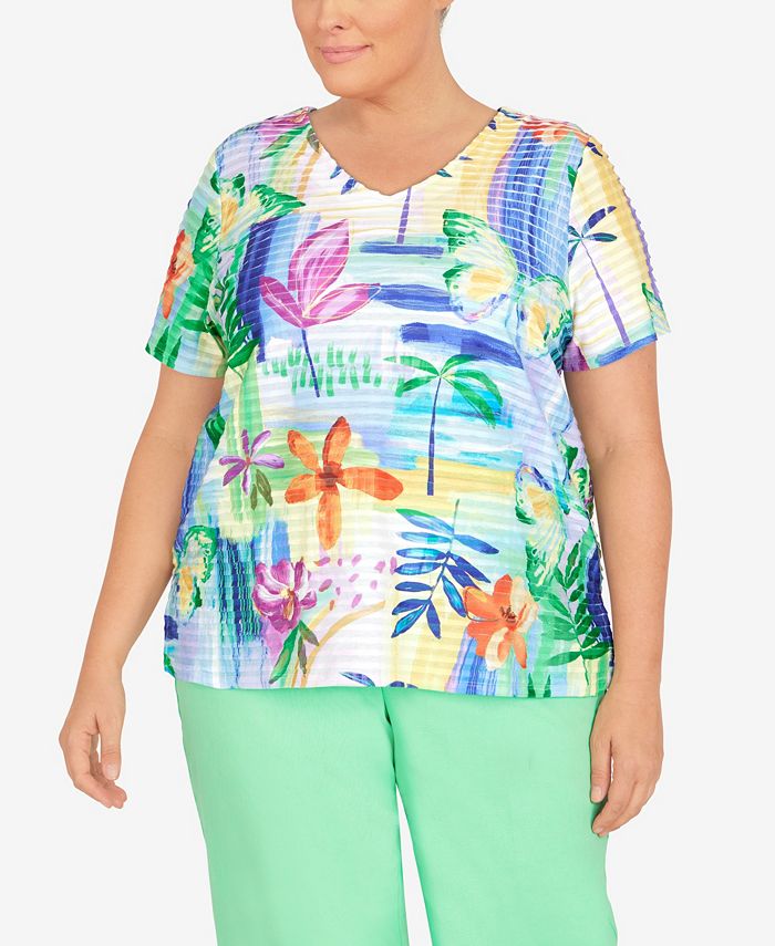 Alfred Dunner Plus Size Butterfly Leaf V-neck Top - Macy's