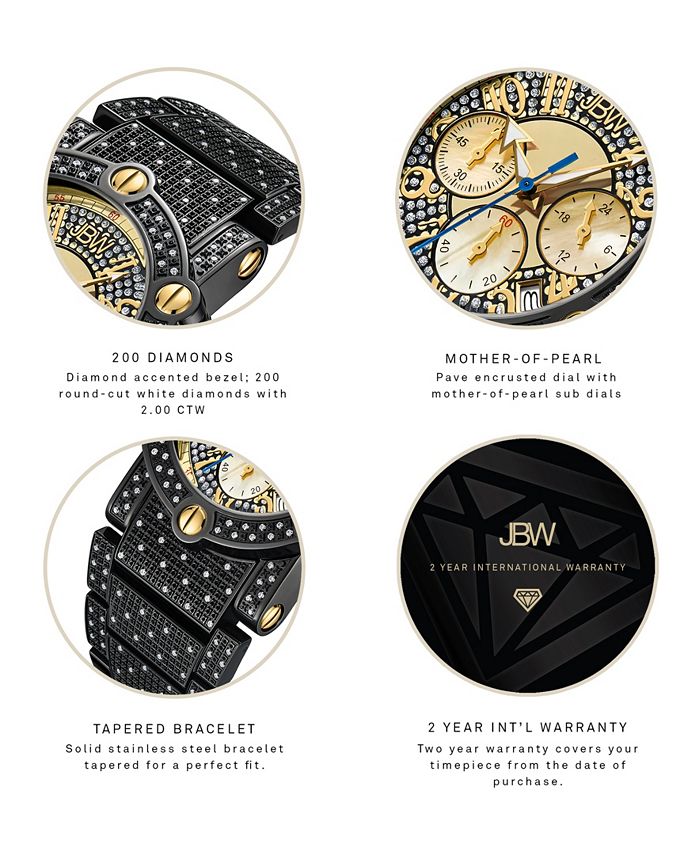 Jbw Men's Luxury Phantom Black Stainless Steel Bracelet Watch, 42mm ...