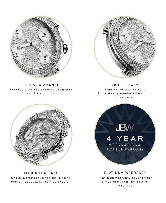 Jbw Men's Jet Setter Platinum Series Silver-Tone Stainless Steel Watch ...