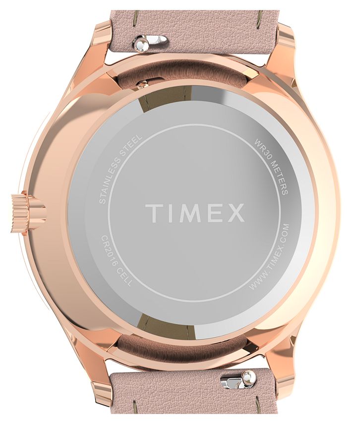 Timex Women's Quartz Analog Easy Reader Leather Pink Watch 32mm - Macy's