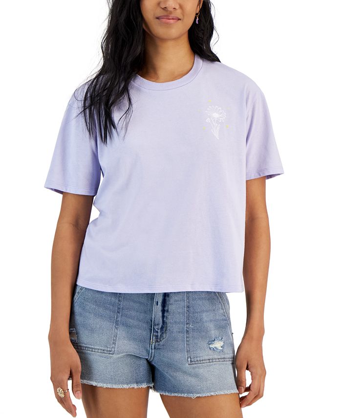 Rebellious One Juniors' Daisy Butterfly Graphic-Back Cropped T-Shirt ...