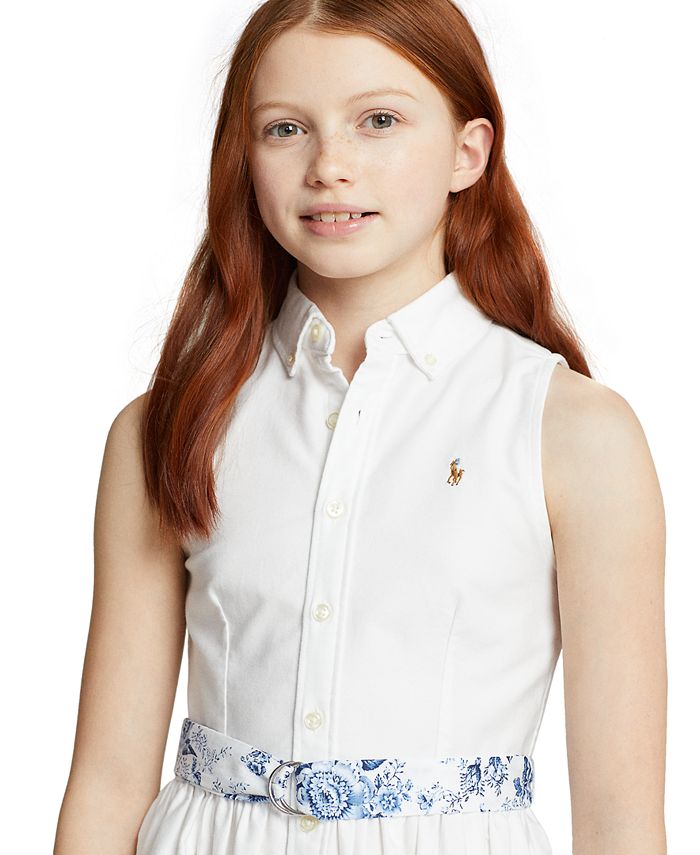 Polo Ralph Lauren Big Girls Belted Oxford Sleeveless Shirtdress - Macy's