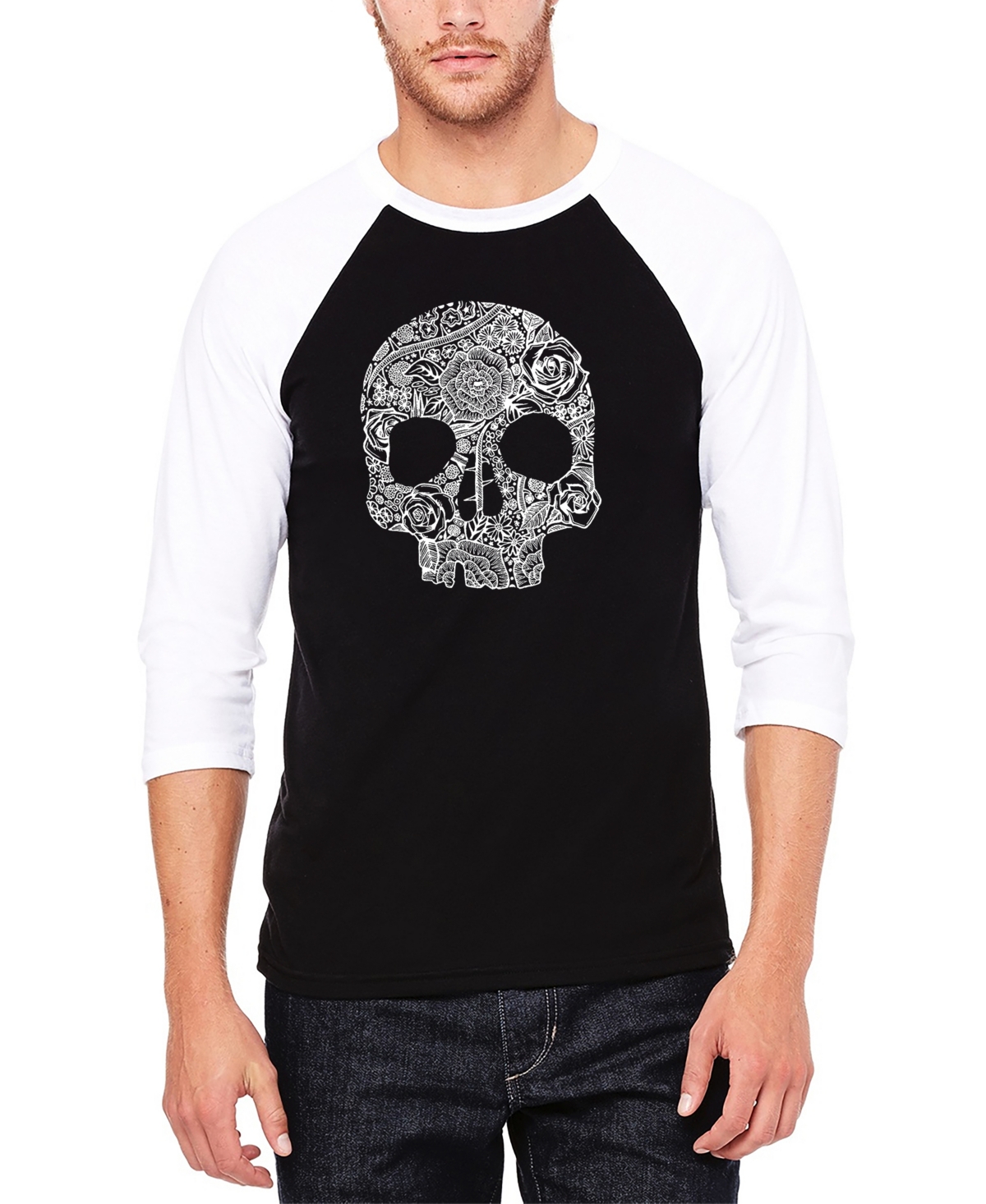 Click here for La Pop Art Mens Raglan Sleeves Flower Skull Baseba... prices