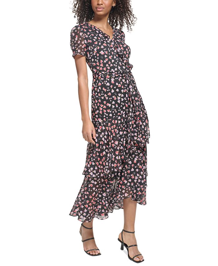 KARL LAGERFELD PARIS Women's Printed Tiered Maxi Dress - Macy's