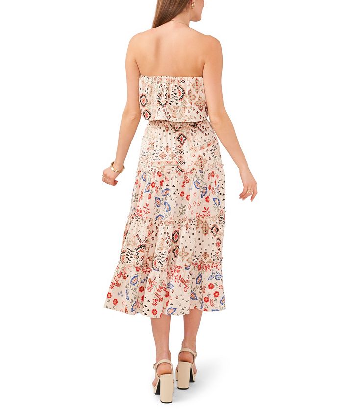 1.STATE Women's Strapless Ruffle Tiered Printed Maxi Dress - Macy's