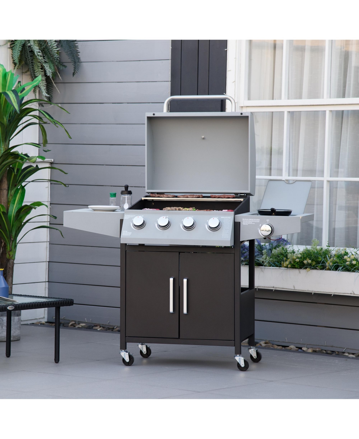 Outsunny 4+1 Burner Liquid Propane Gas Grill Outdoor Cabinet Style Bbq ...