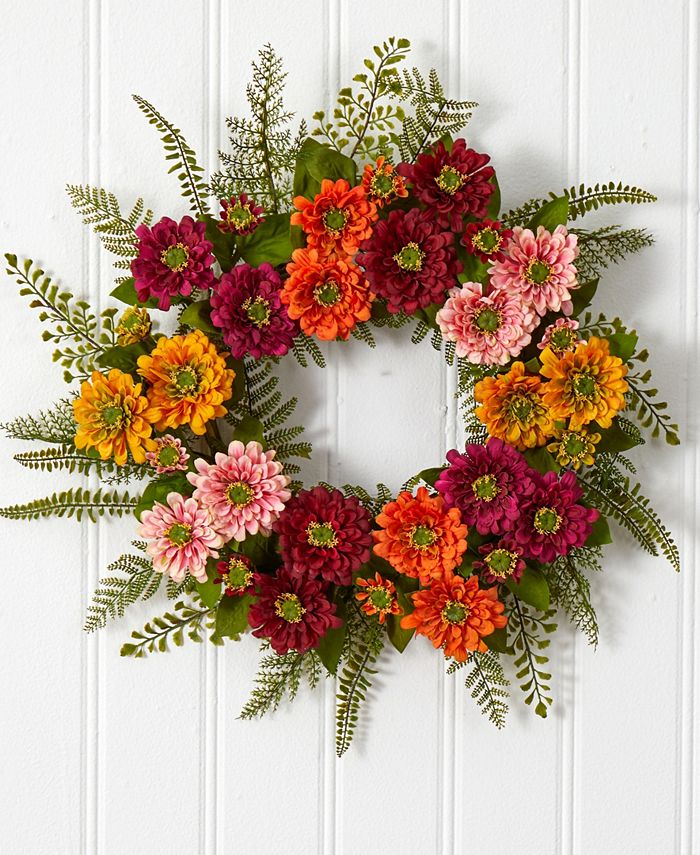 Nearly Natural Mixed Flower Wreath - Macy's