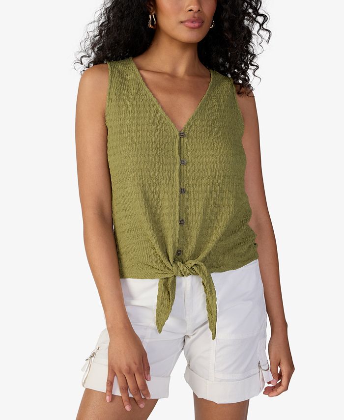 Sanctuary Women's Link Up Textured Button-Front Tie-Hem Top - Macy's