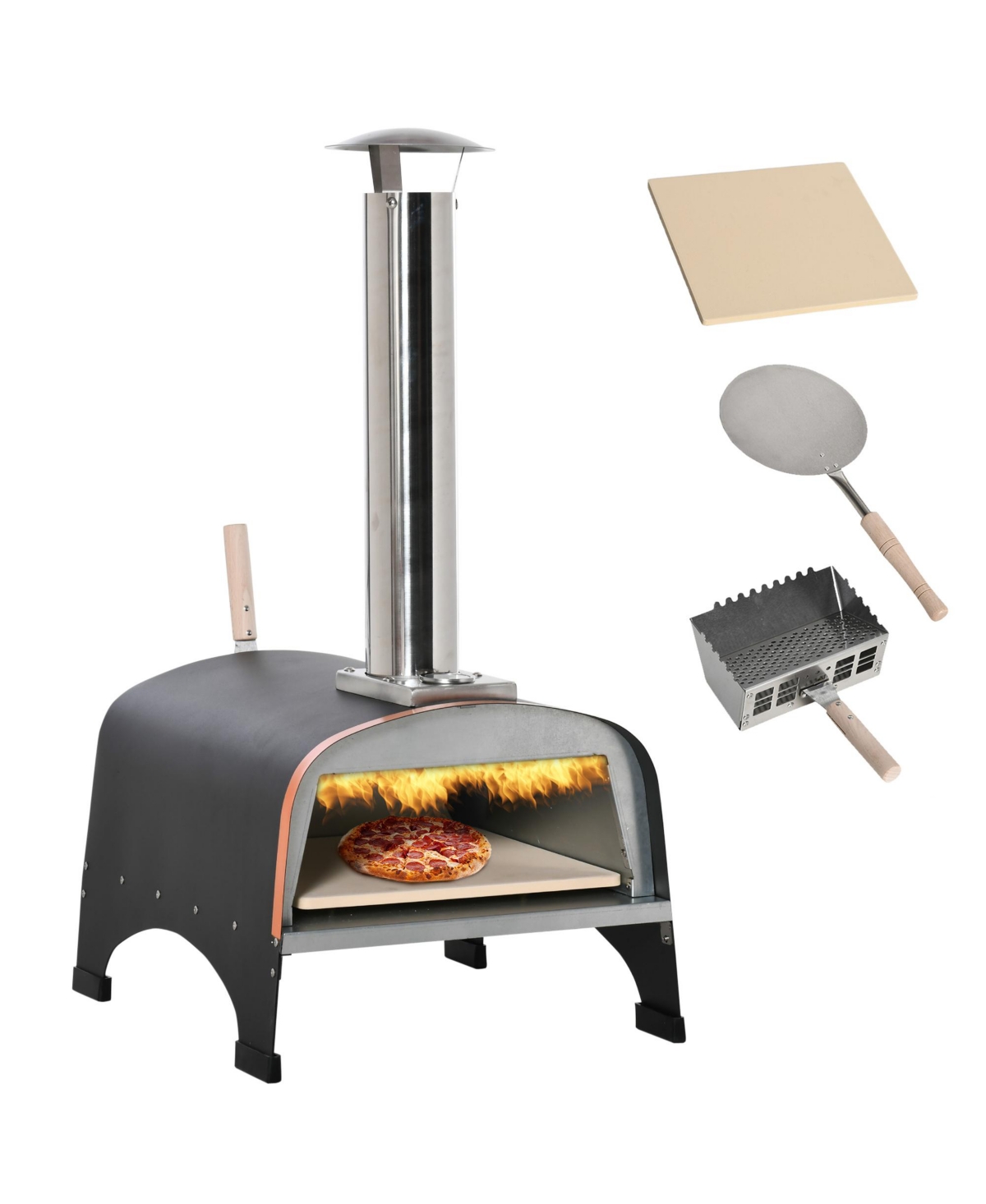Outsunny Outdoor Portable Pizza Oven Wood Pellets Fired Pizza Stone ...