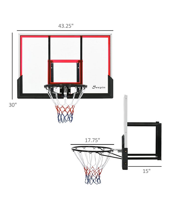 Soozier Wall Mounted Basketball Hoop, Mini Hoop Basketball Goal with 43 ...