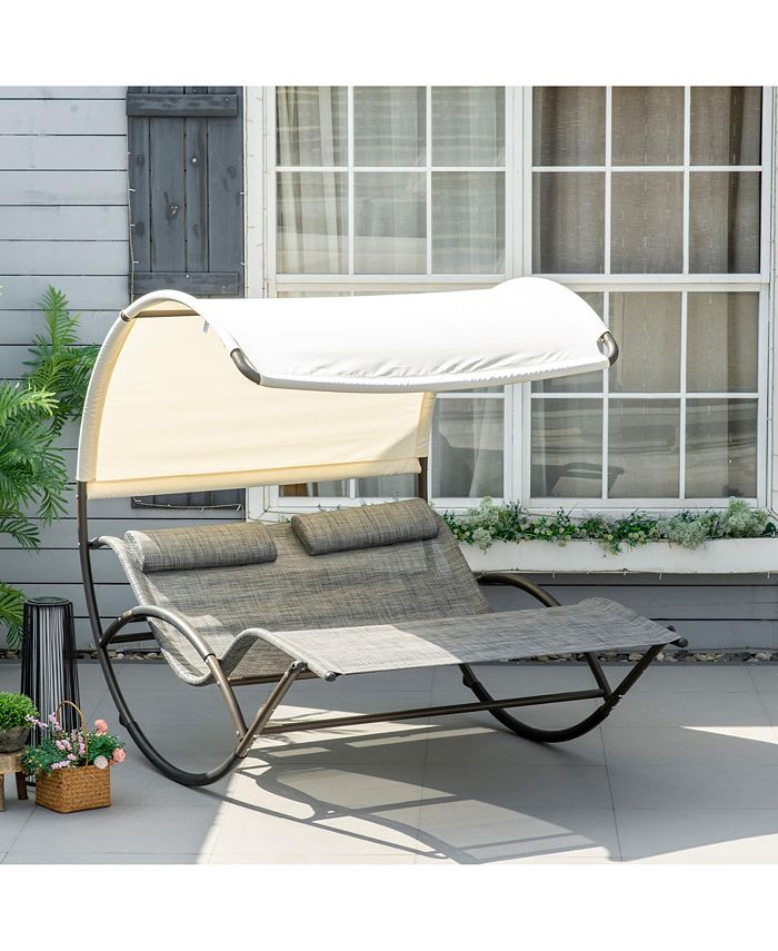 Outsunny Outdoor Double Chaise Rocking Chair, Day Bed Sun Lounger with ...