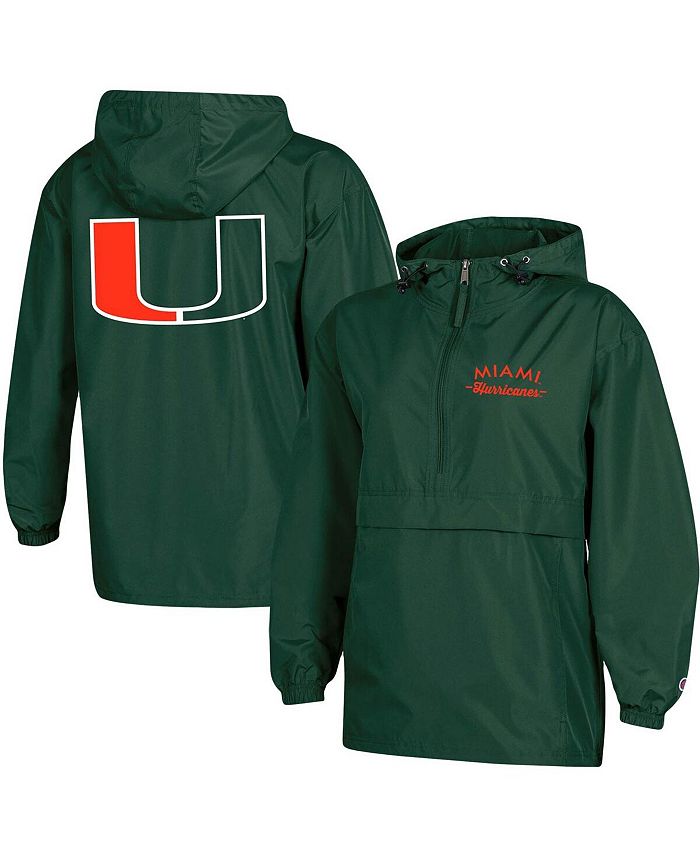 Champion Women's Green Miami Hurricanes Packable Half-Zip Light Rain ...